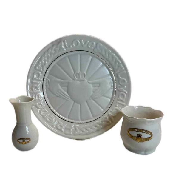 Belleek | Other | Belleek Lot Plate Vase Bowl Porcelain Love Loyalty ...